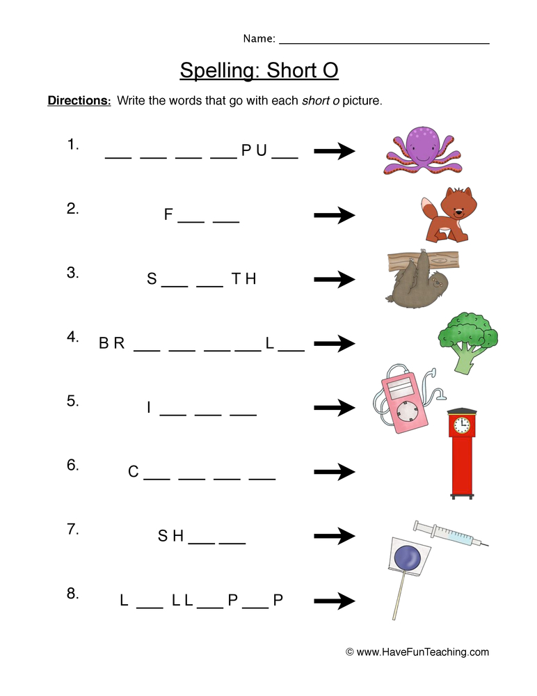 Spelling Short O Worksheet by Teach Simple