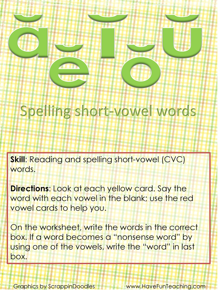 Spelling Short Vowel Words CVC Words Activity by Teach Simple