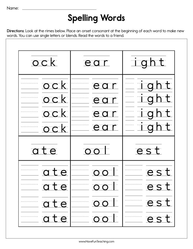 Spelling Words Worksheet by Teach Simple