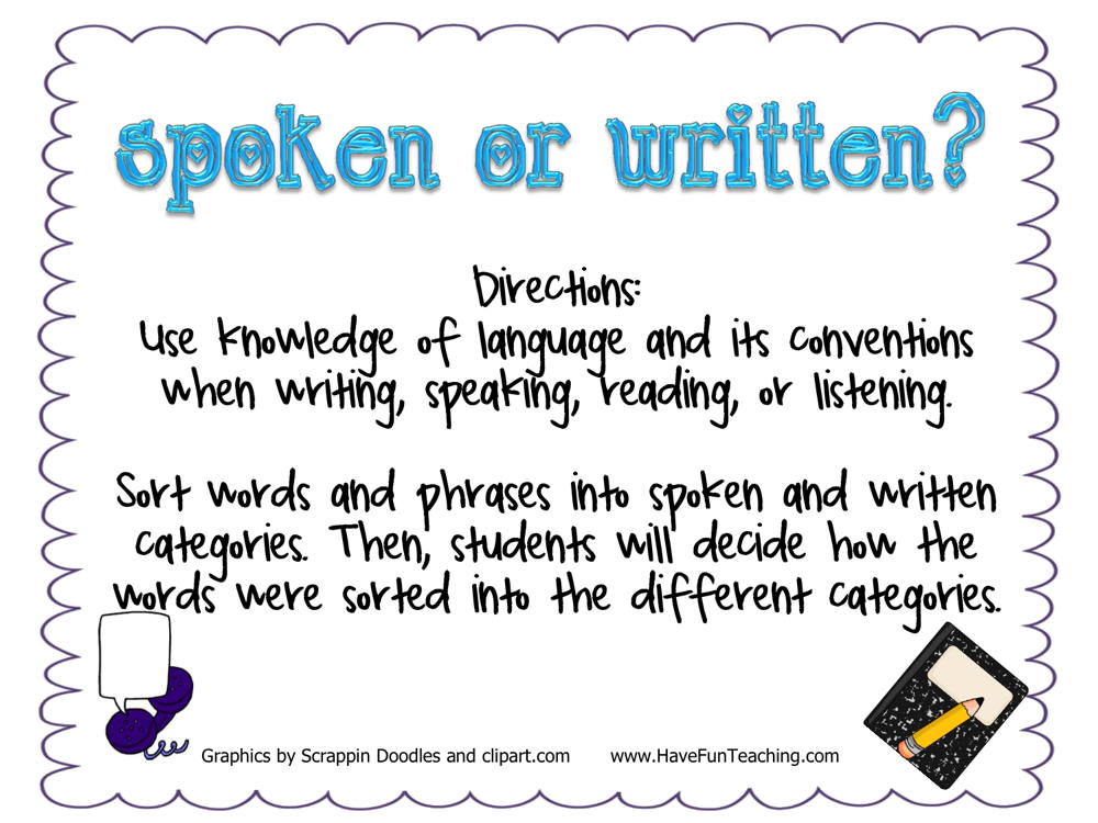 Spoken or Written Language Activity by Teach Simple