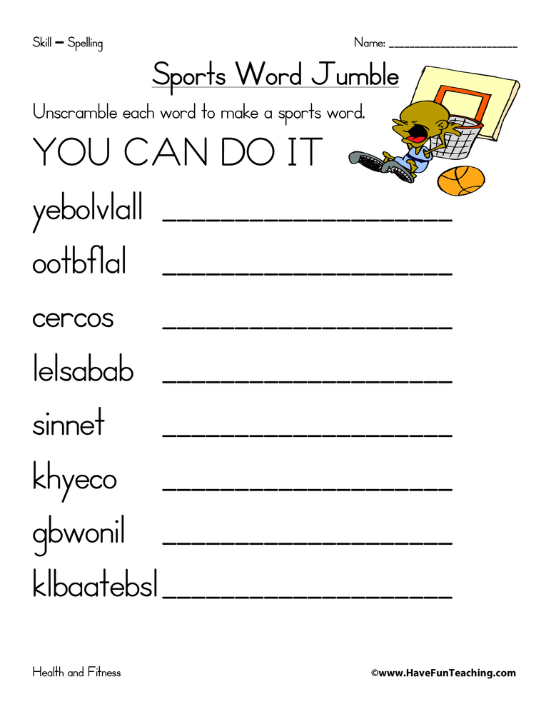 Sports Word Jumble Worksheet by Teach Simple