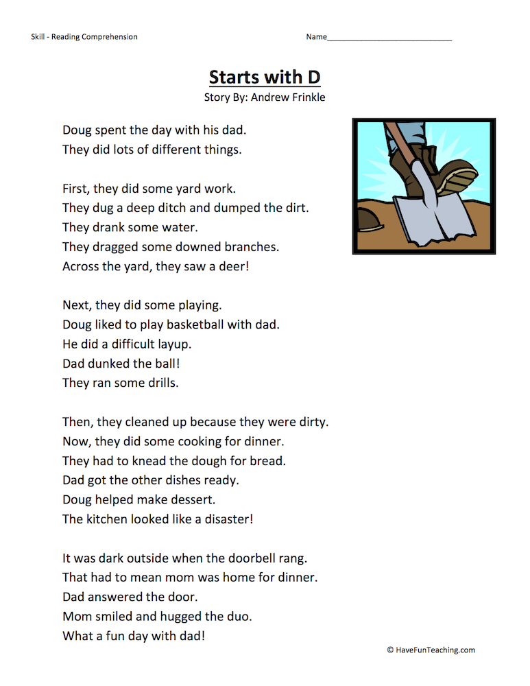 Starts With D Reading Comprehension Worksheet by Teach Simple