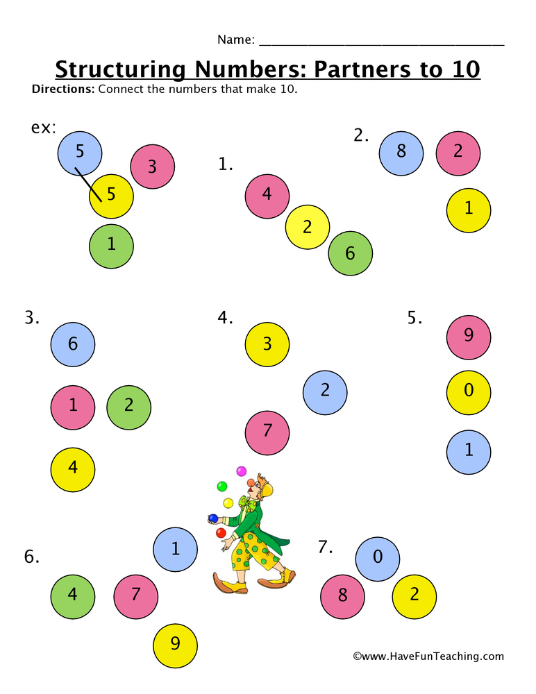 Structuring Numbers Partners to Ten Worksheet by Teach Simple