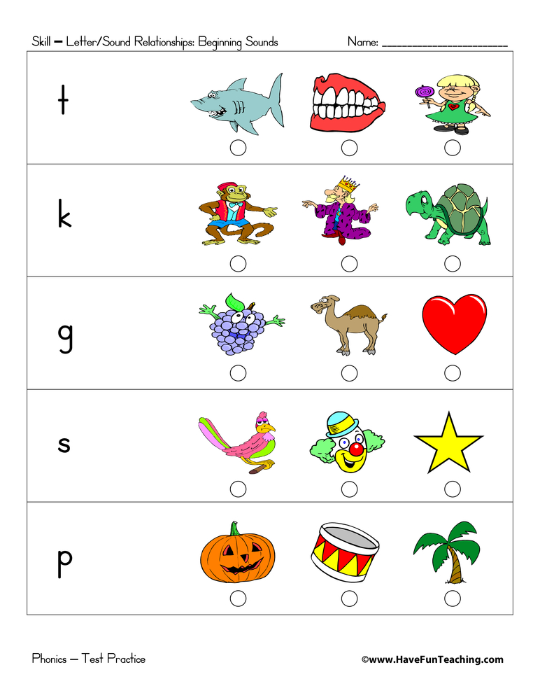 Student Led Beginning Sounds Test Practice Worksheet by Teach Simple