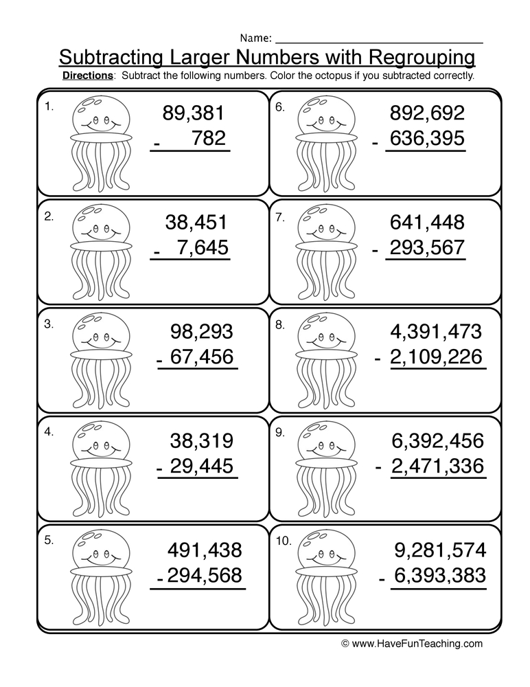 Subtracting Multi-Digit Regrouping Worksheet by Teach Simple