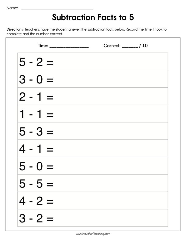 Subtraction Facts To 5 Worksheet By Teach Simple Subtraction Facts To 5 Worksheet By Teach Simple