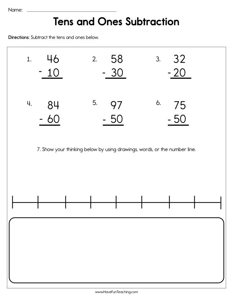 Subtraction Tens and Ones Worksheet by Teach Simple