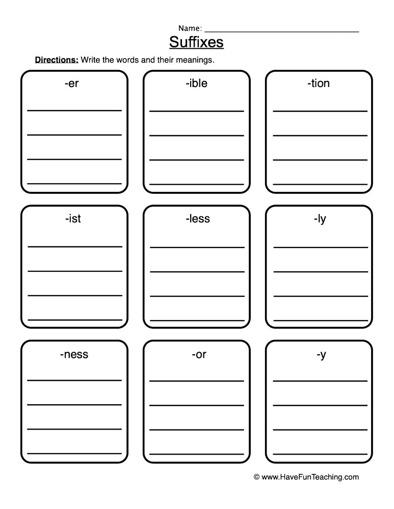 Suffixes List Worksheet by Teach Simple