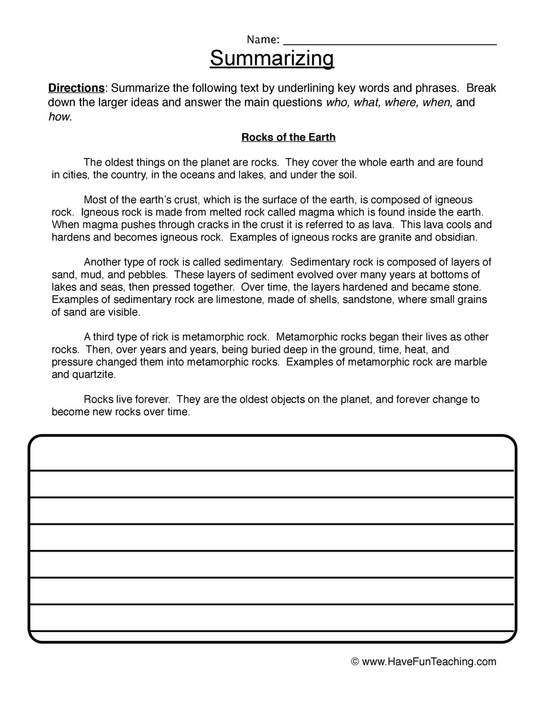 Summarizing Worksheet By Teach Simple