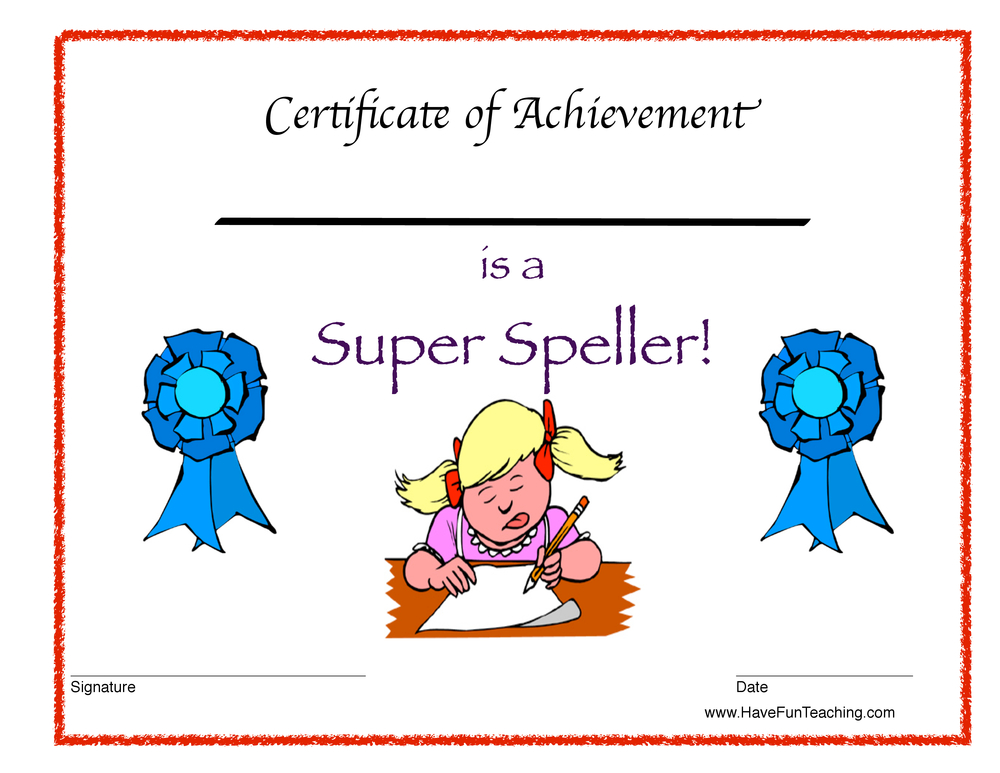 Super Speller Reward Certificate for Girls by Teach Simple