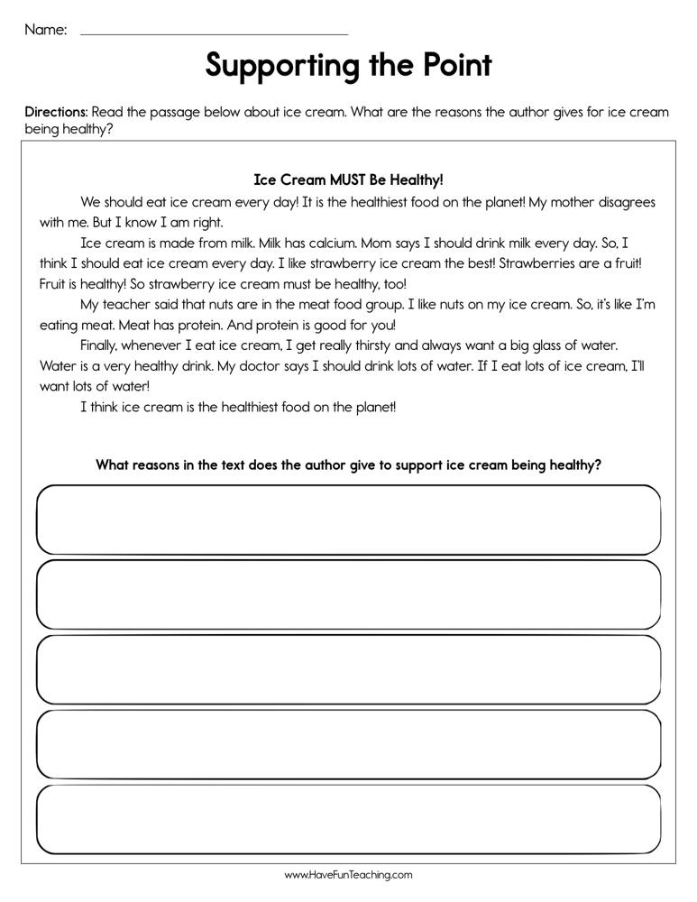 Supporting the Point Worksheet by Teach Simple