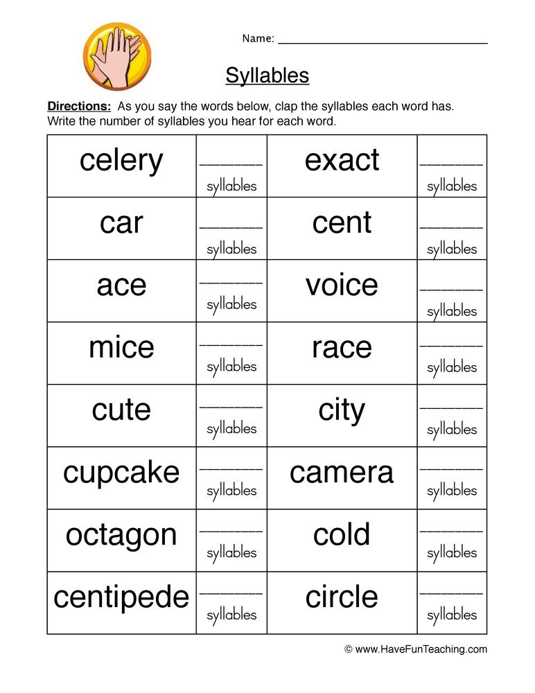 Syllable Count Worksheet By Teach Simple