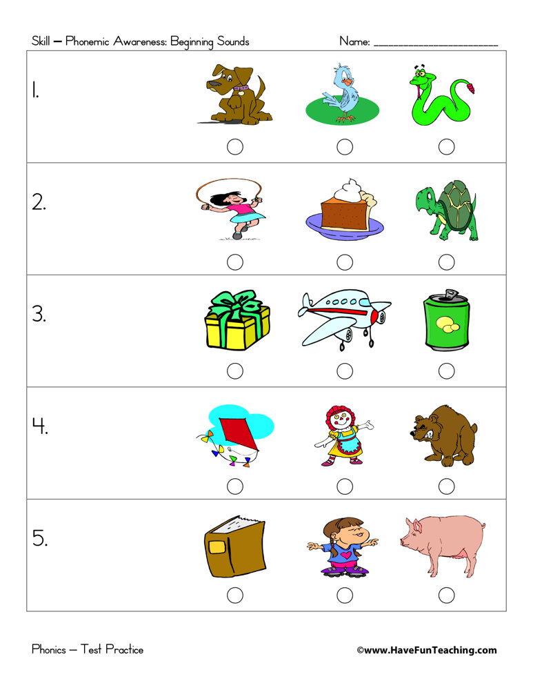 Teacher Led Beginning Sounds Test Practice Worksheet by Teach Simple