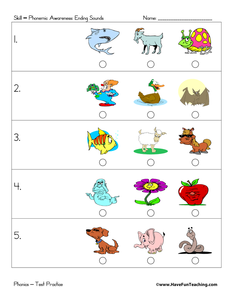 Teacher Led Ending Sounds Test Practice Worksheet by Teach Simple