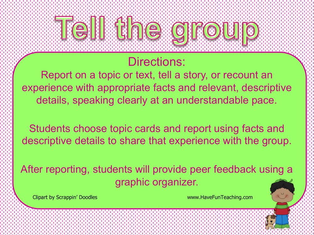 Tell the Group Speaking and Listening Activity by Teach Simple