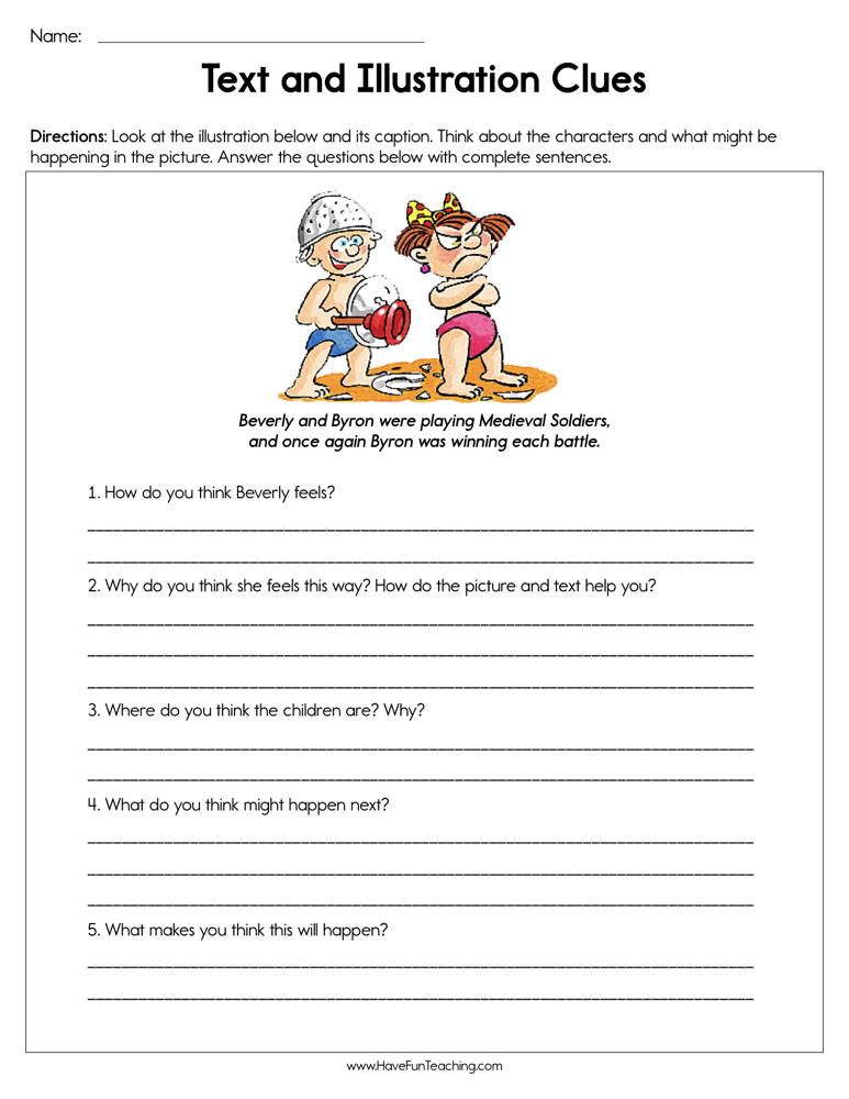 Text and Illustration Clues Worksheet by Teach Simple