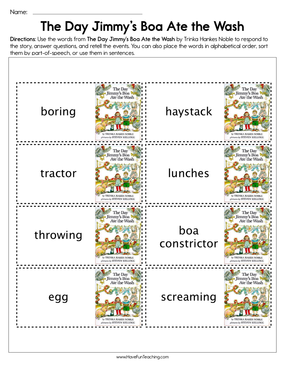 The Day Jimmy's Boa Ate The Wash Worksheet by Teach Simple