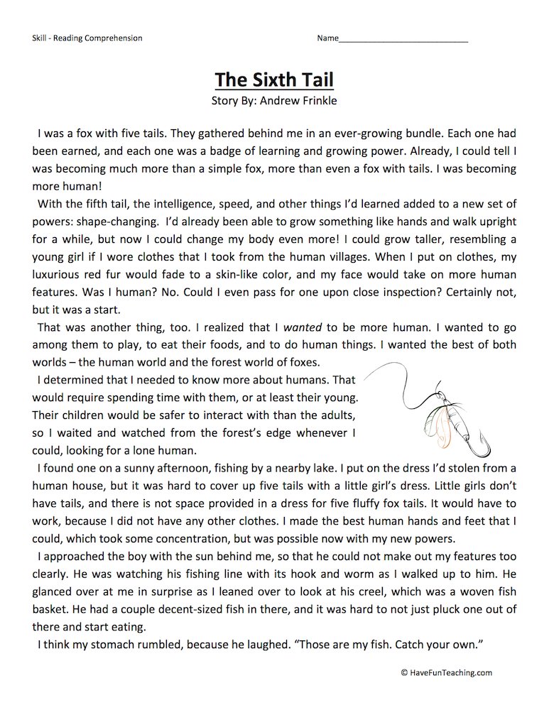 The Sixth Tail Reading Comprehension Worksheet By Teach Simple