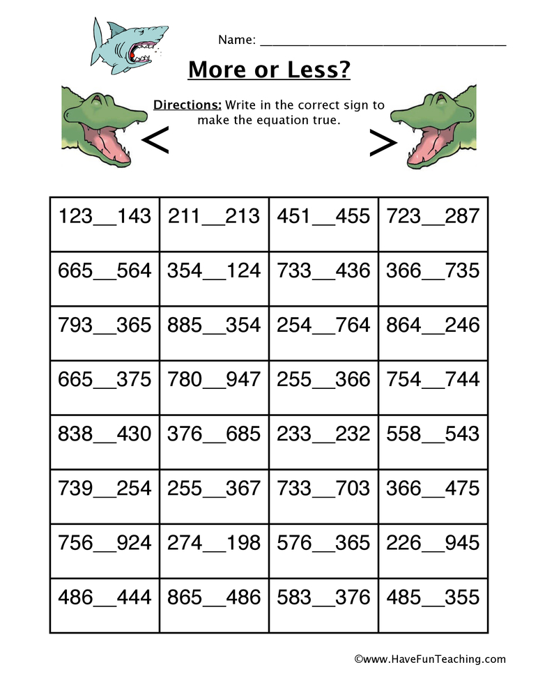 Three Digit More or Less Worksheet by Teach Simple