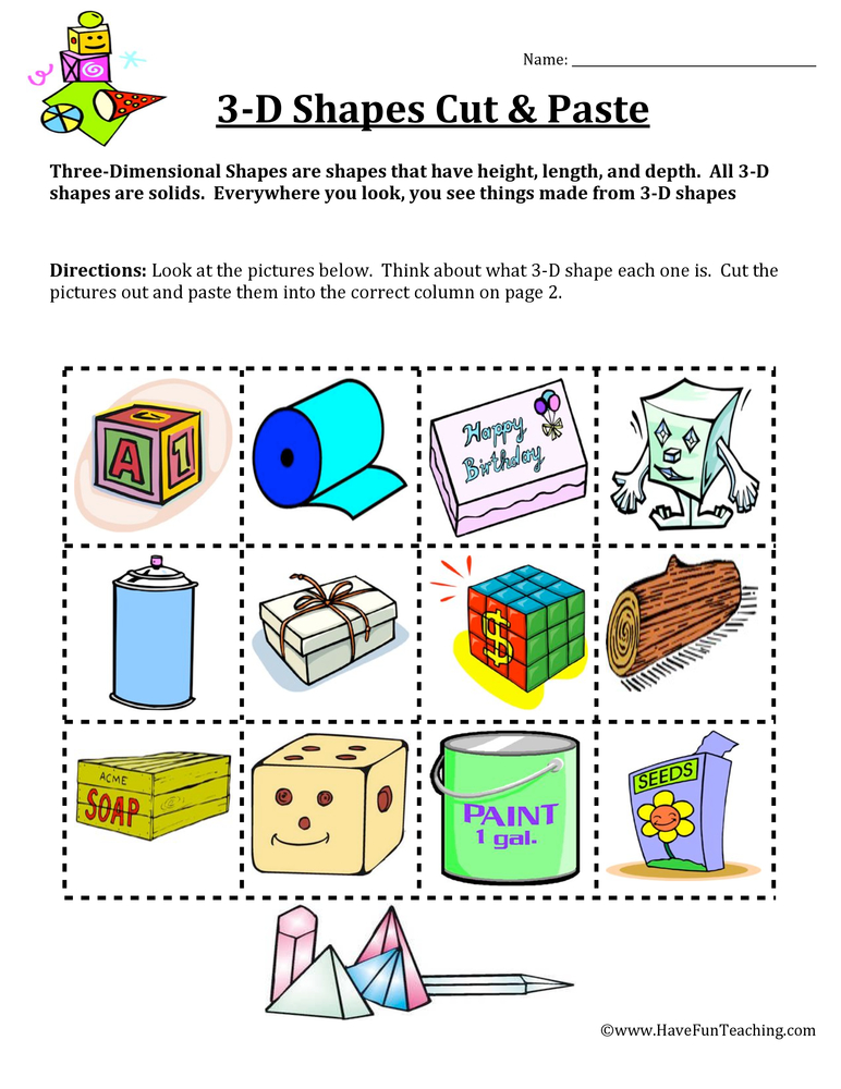 Three Dimension Sorting Worksheet by Teach Simple