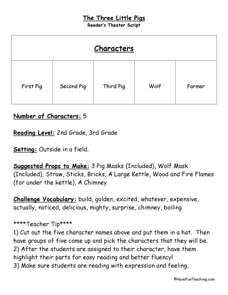 Three Little Pigs Reader's Theater by Teach Simple