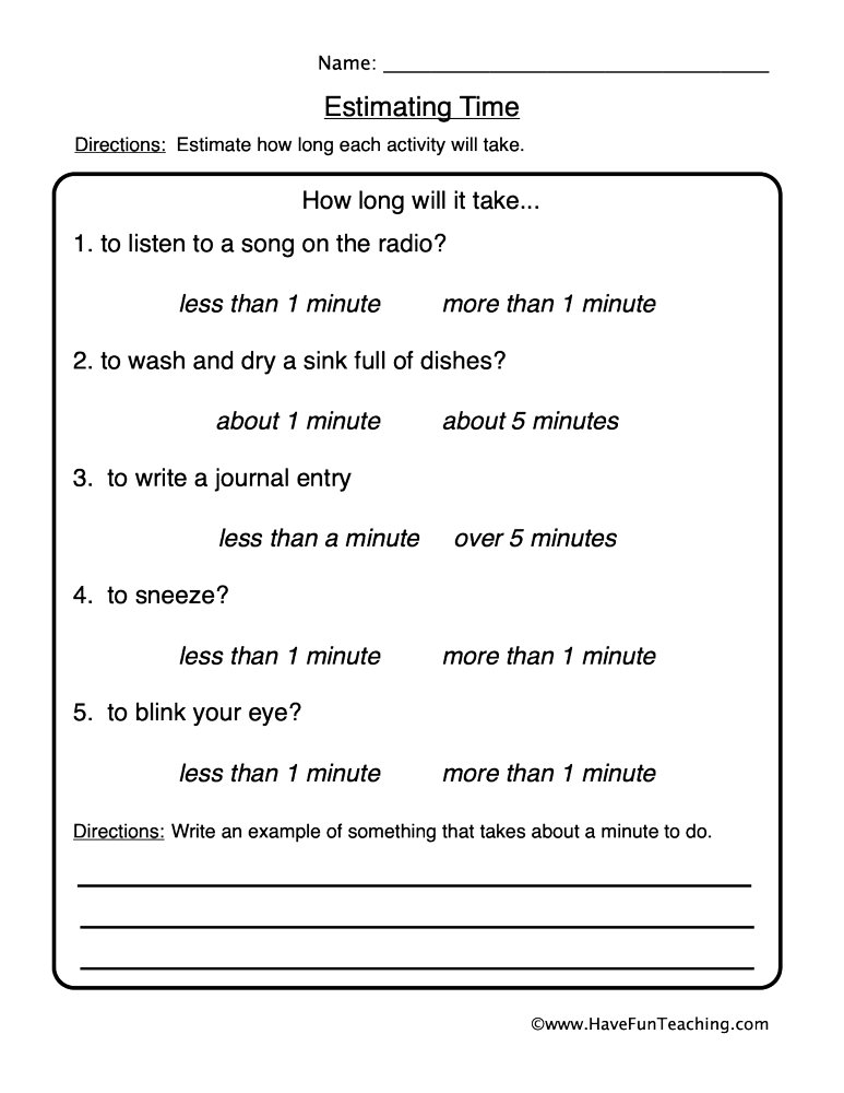 Time Estimation Worksheet by Teach Simple