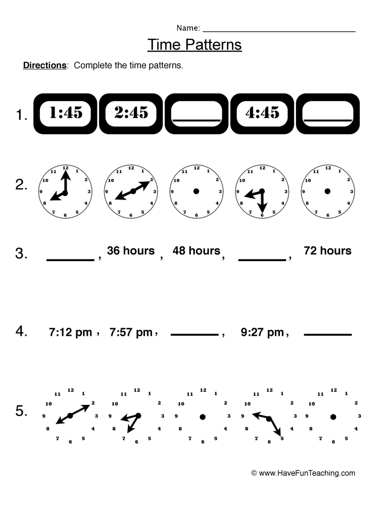 Time Patterns Worksheet by Teach Simple