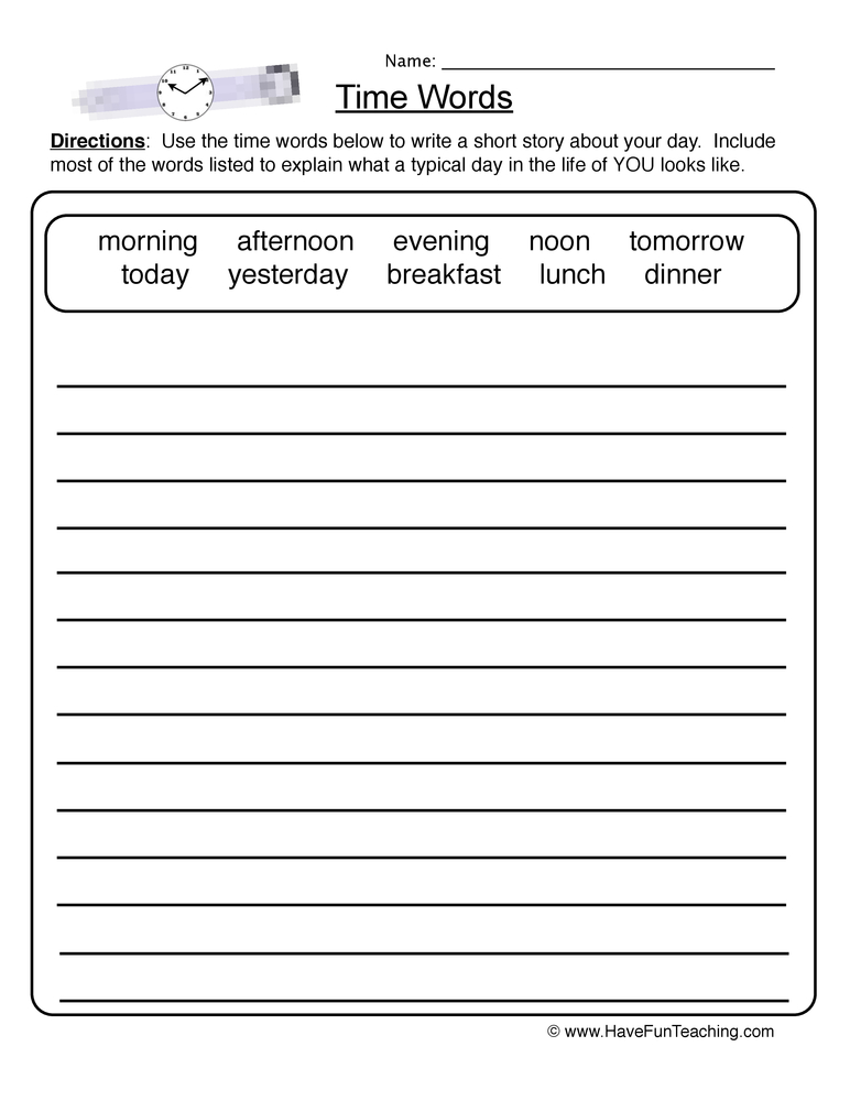 Time Words Worksheet by Teach Simple