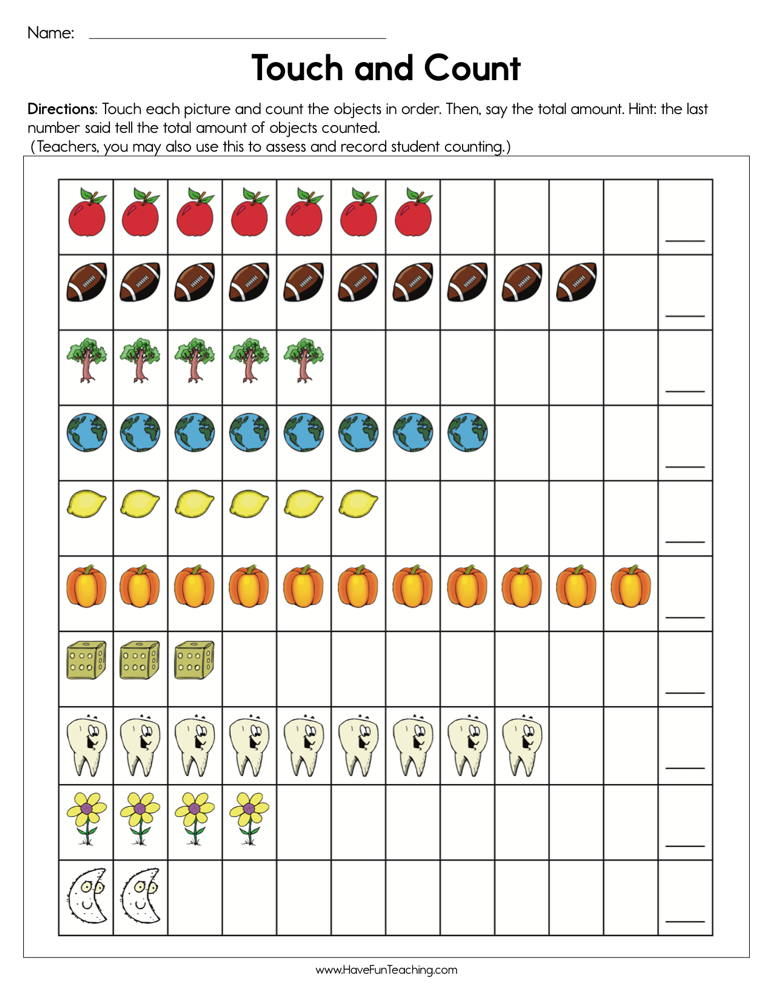 Touch and Count Worksheet by Teach Simple