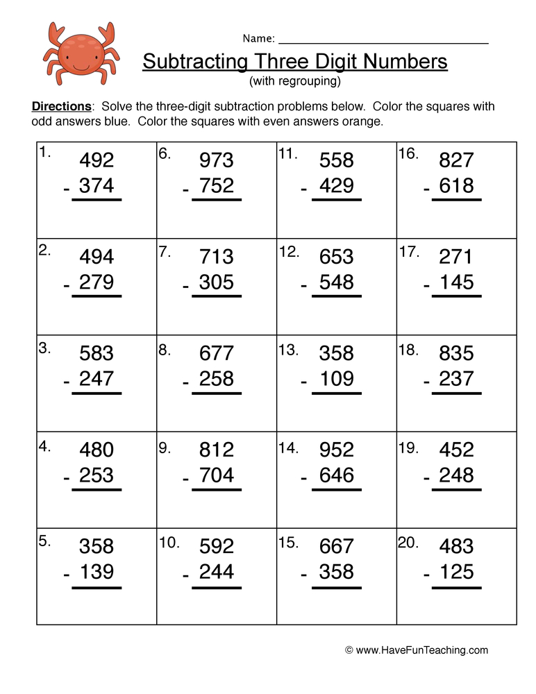 Triple Digit Subtraction Regroup Worksheet By Teach Simple