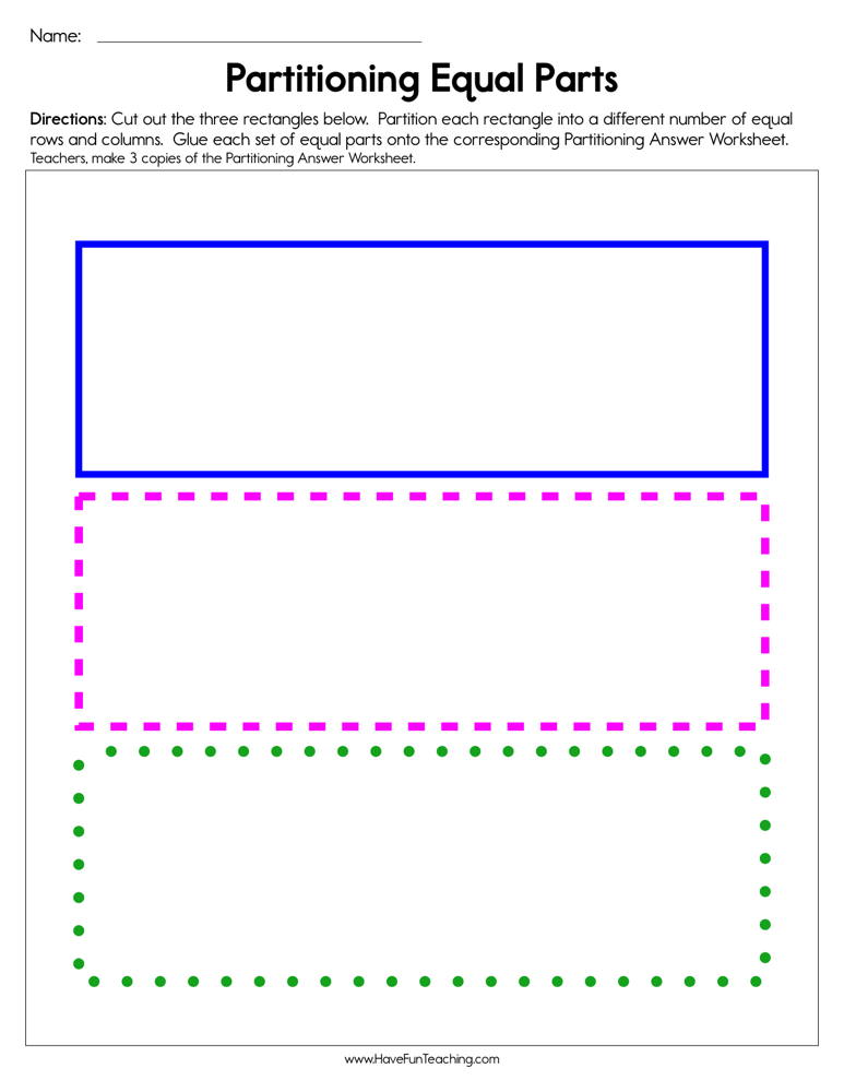 Two Three or Four Equal Shares Worksheet by Teach Simple