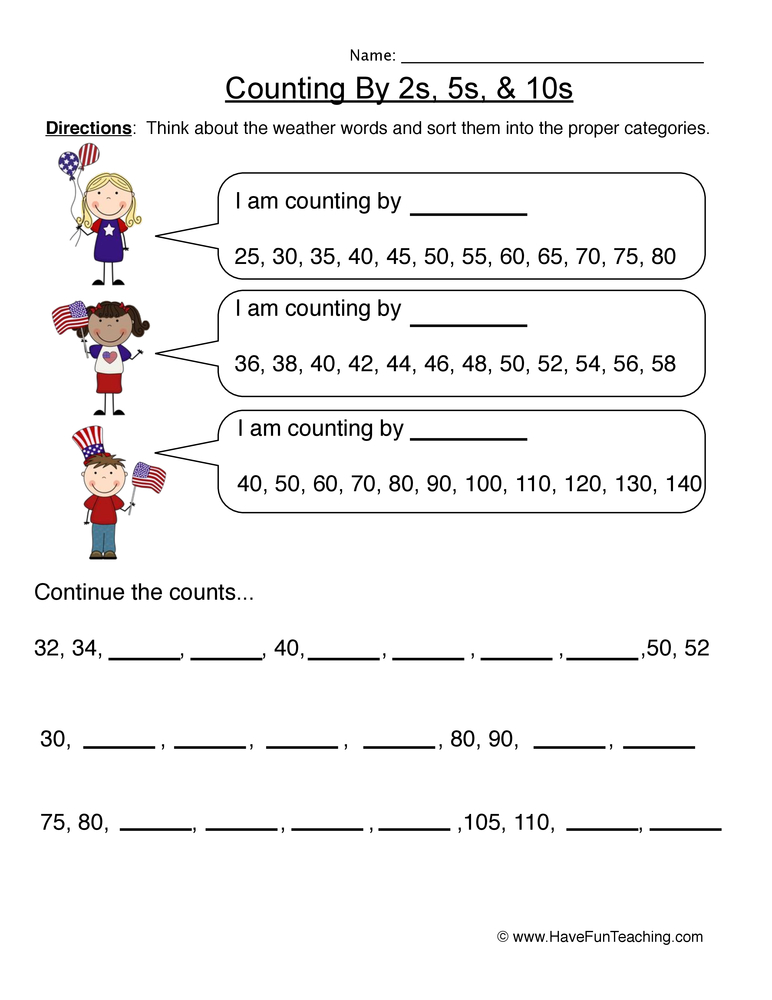 Twos Fives and Tens Worksheet by Teach Simple