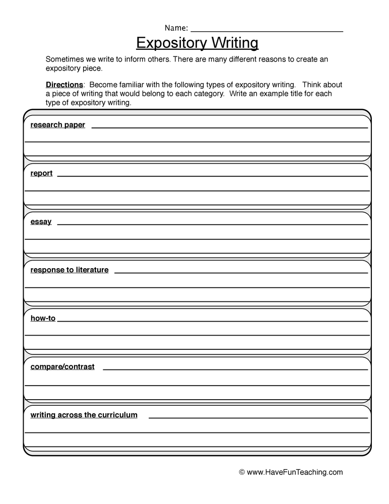 Types of Expository Writing Worksheet by Teach Simple