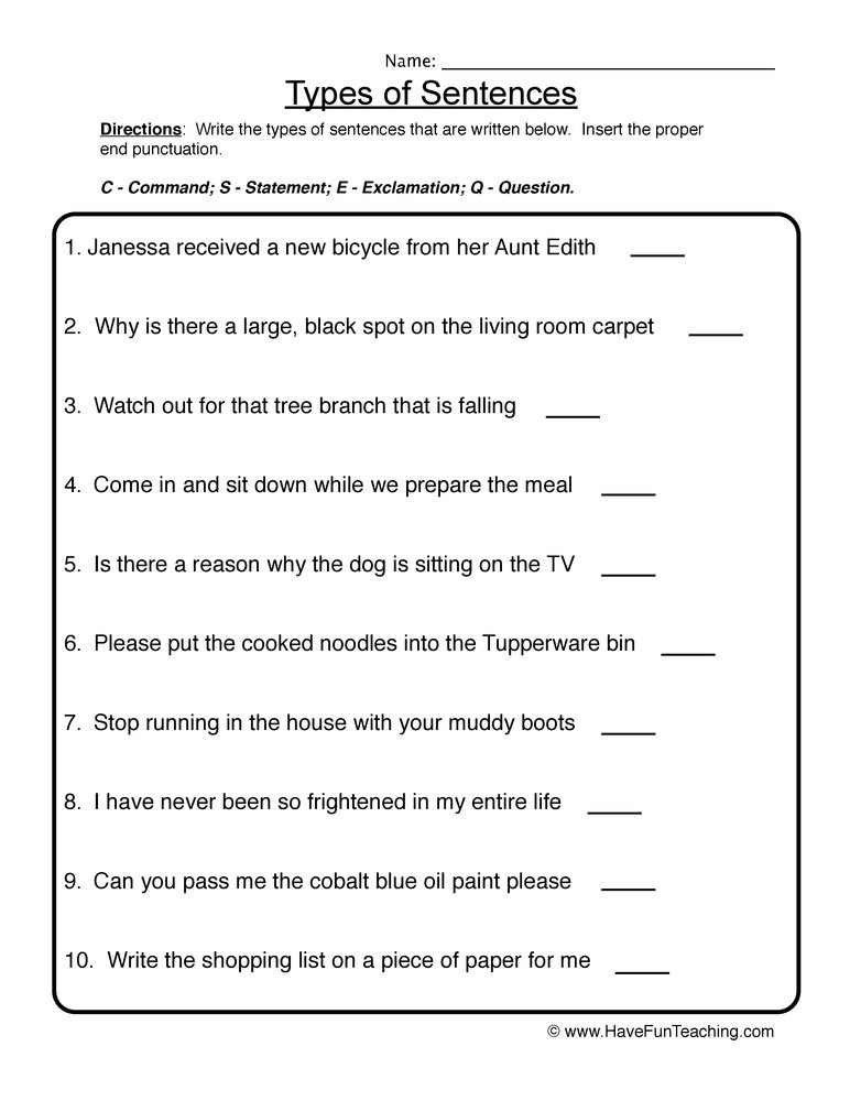Sentence Types Activities