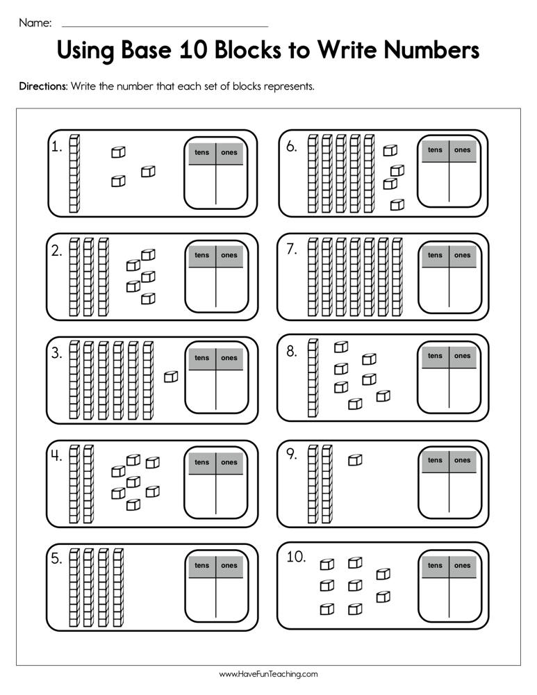 Using Base 10 Blocks To Write Numbers Worksheet By Teach Simple