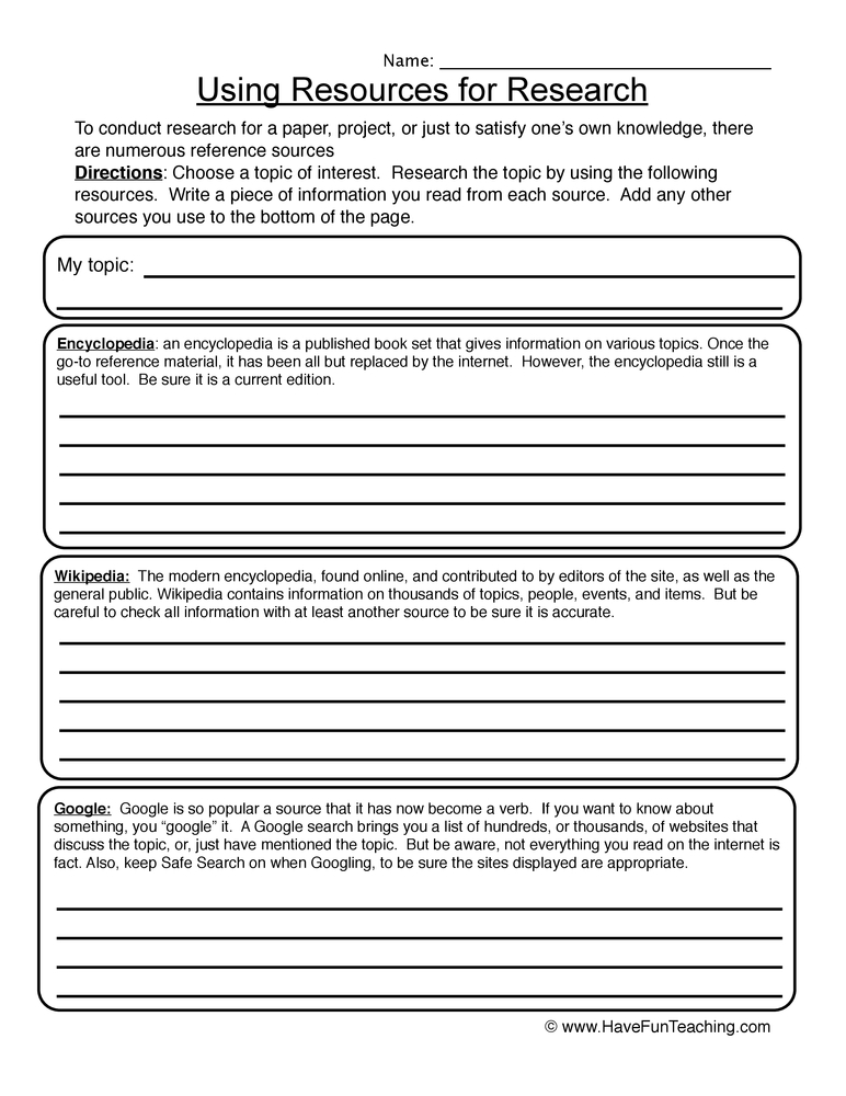 Using Resources Worksheet by Teach Simple