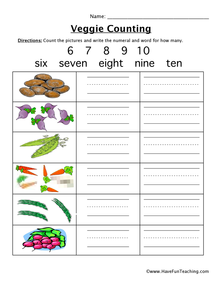 Vegetable Counting Worksheet by Teach Simple