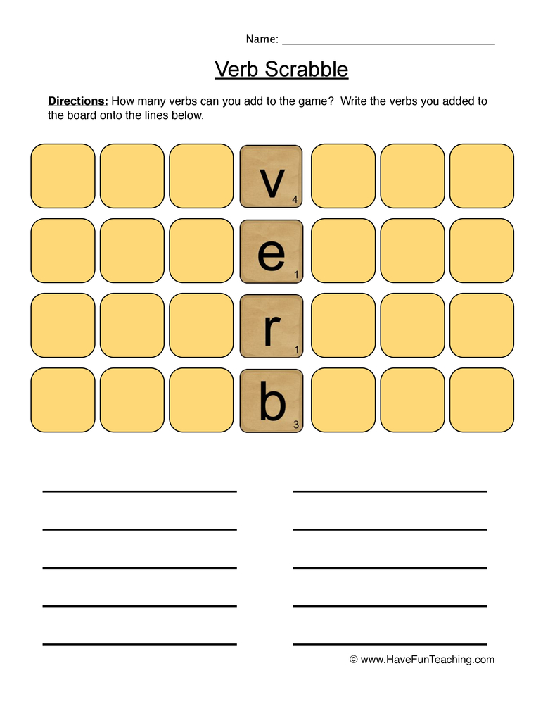 Verb Scrabble Worksheet by Teach Simple