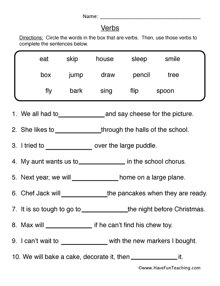 Verb Search Worksheet by Teach Simple