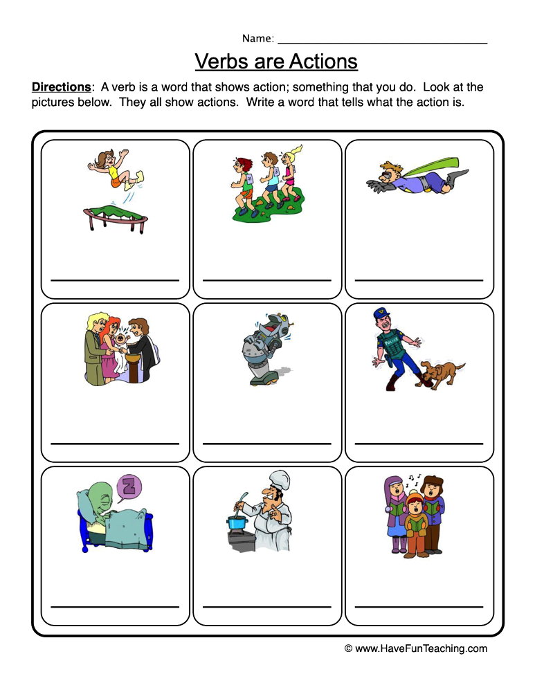 Verbs are Actions Verb Worksheet by Teach Simple