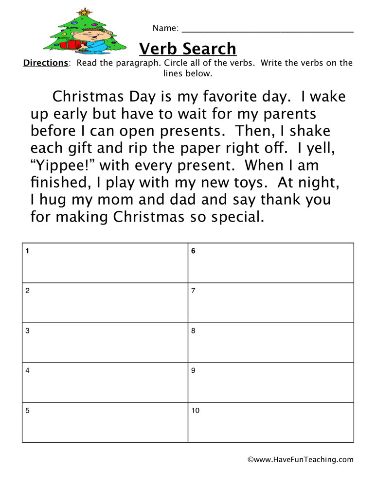 Verbs Story Search Worksheet by Teach Simple