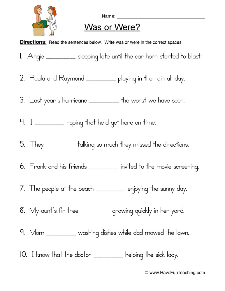 Was Were Fill in the Blank Worksheet by Teach Simple