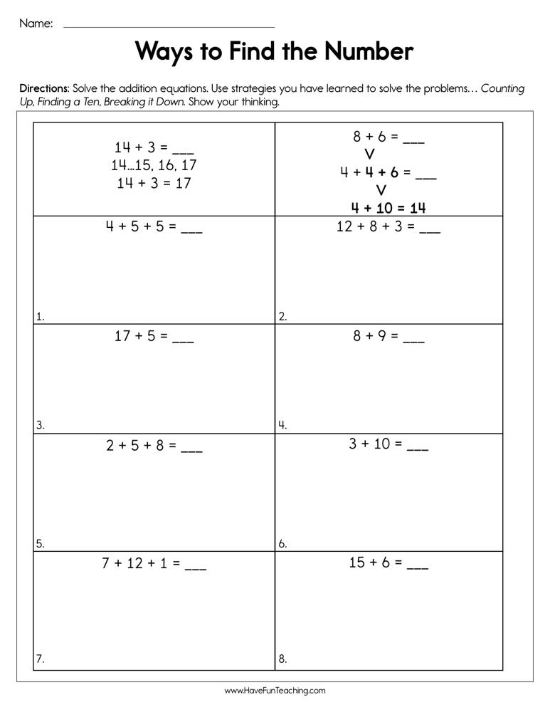 Ways to Find the Number Worksheet by Teach Simple
