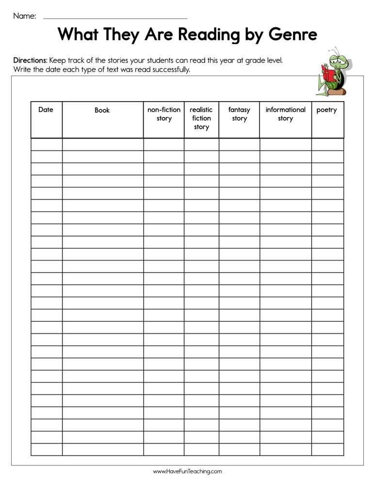 What Are They Reading by Genre Assessment Worksheet by Teach Simple