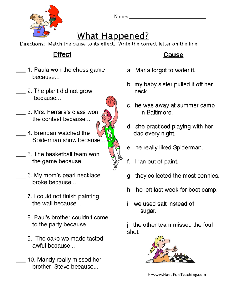 What Happened Cause Effect Matching Worksheet By Teach Simple
