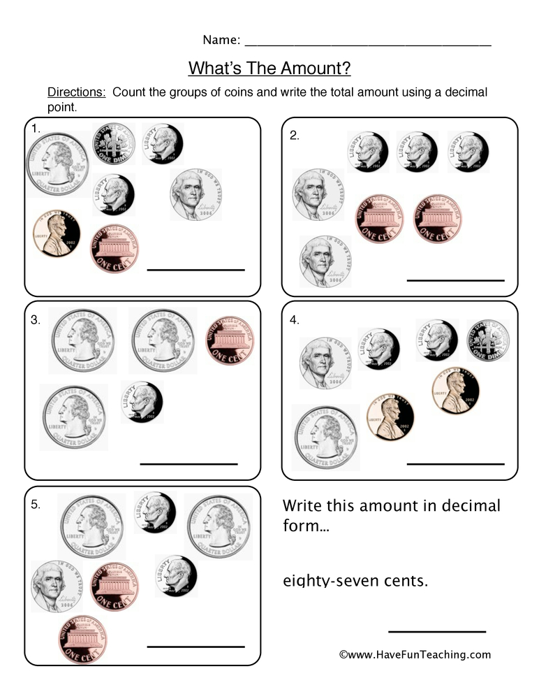Whats the Amount Worksheet by Teach Simple