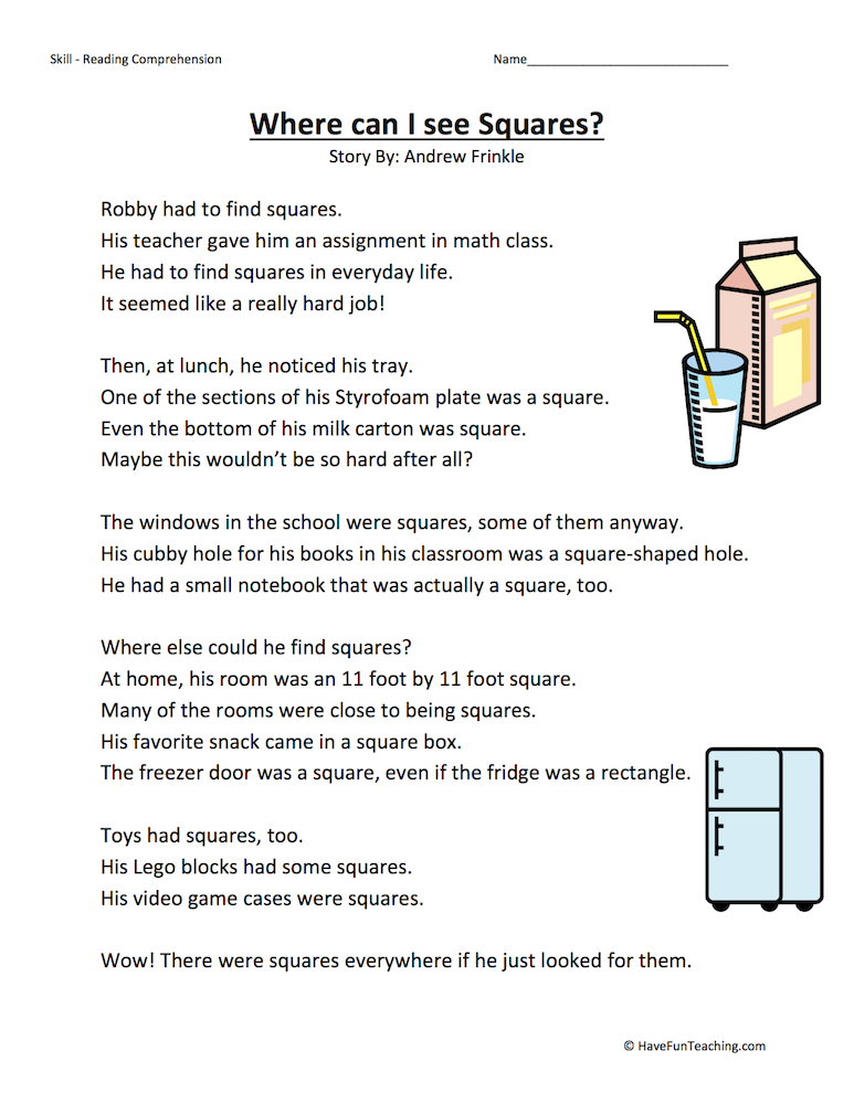 Where Can I See Squares? Reading Comprehension Worksheet by Teach Simple