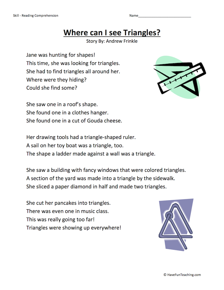 Where Can I See Triangles? Reading Comprehension Worksheet by Teach Simple