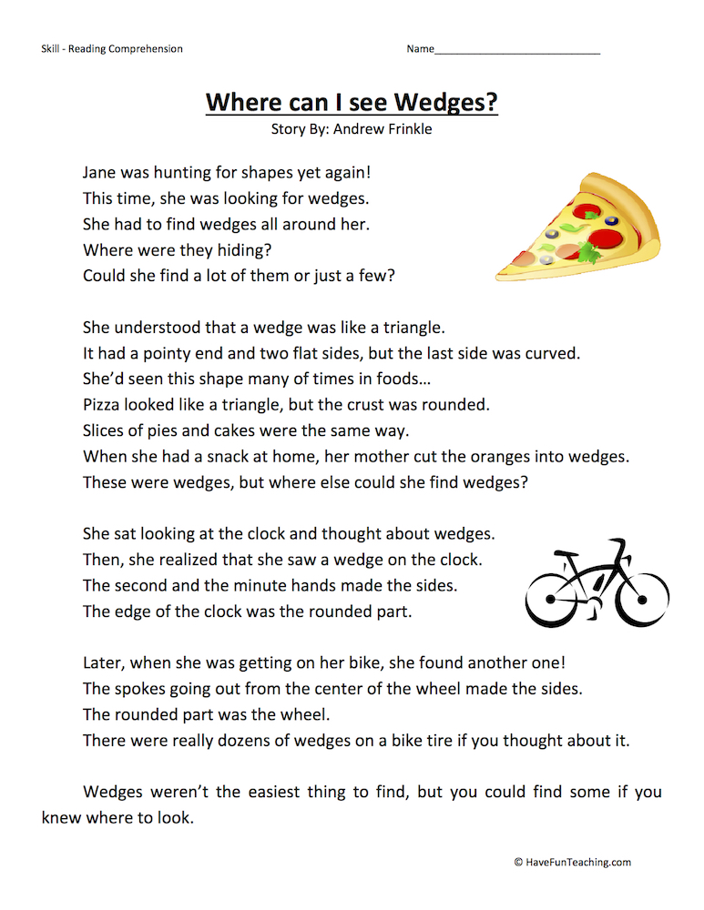 Where Can I See Wedges? Reading Comprehension Worksheet by Teach Simple