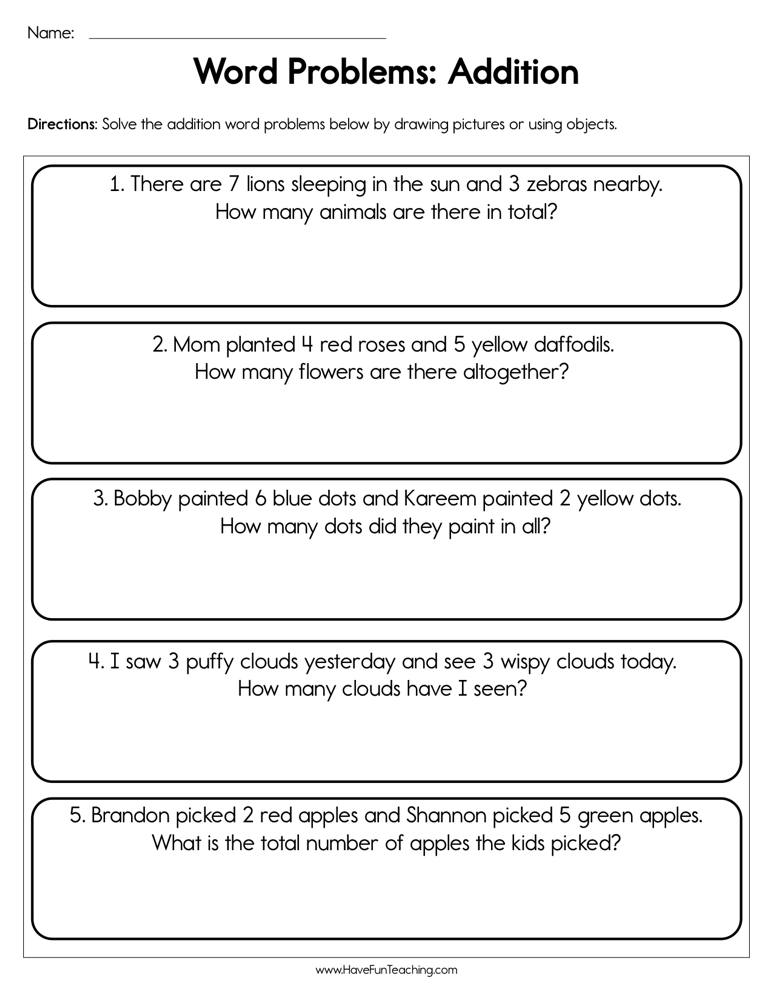 Word Problems Addition Worksheet By Teach Simple